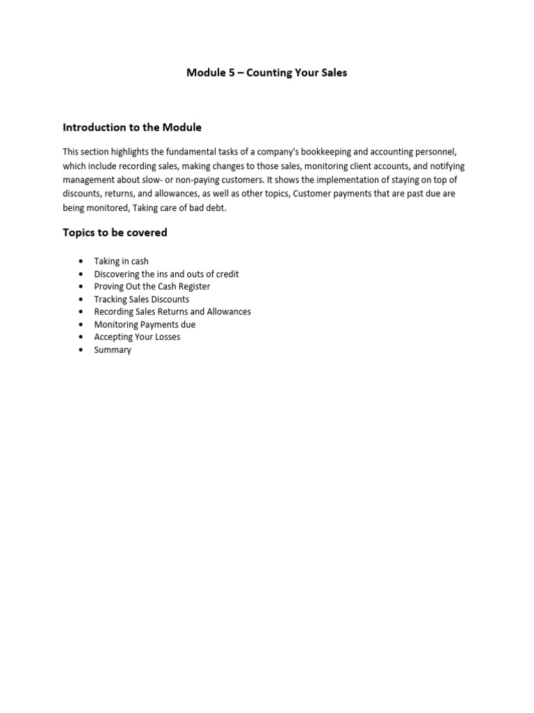 Module 5 - Counting Your Sales | PDF