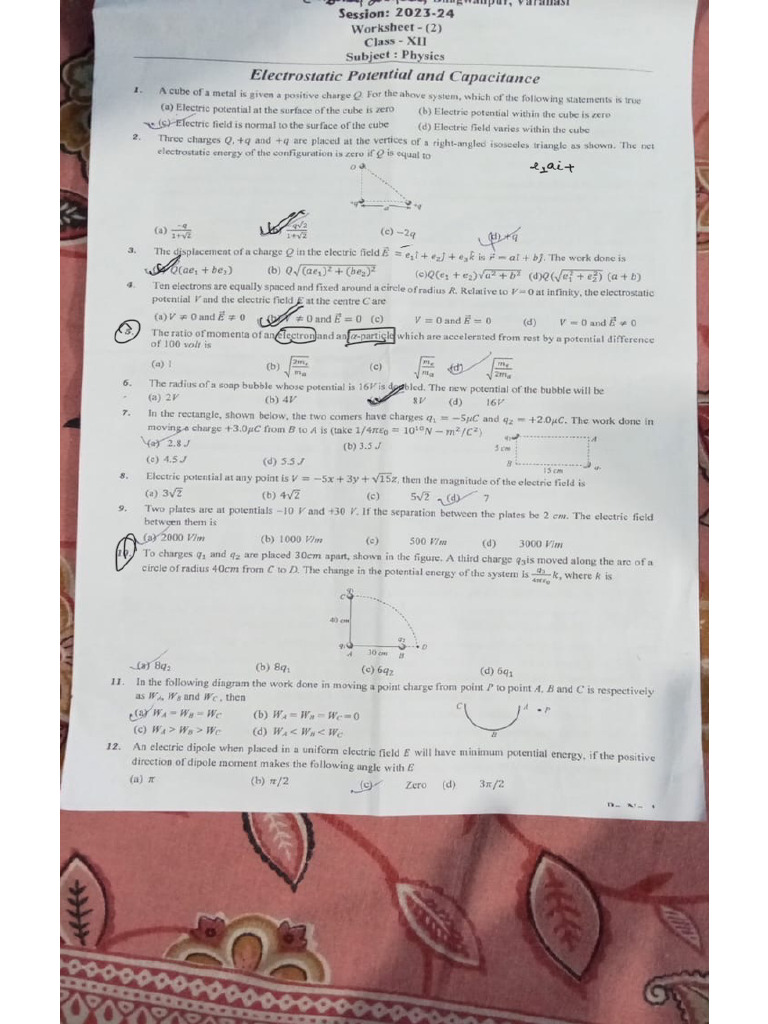 Chapter 2 Physics Class 12 Worksheet | PDF