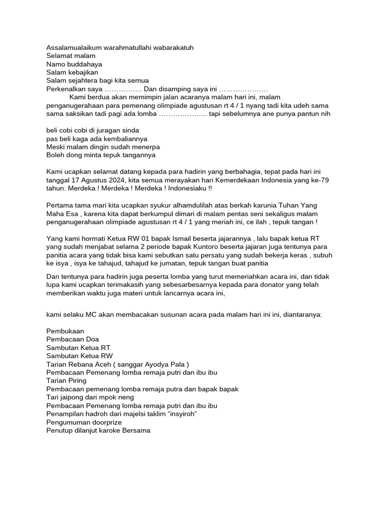 Script MC Agustus 2024 | PDF