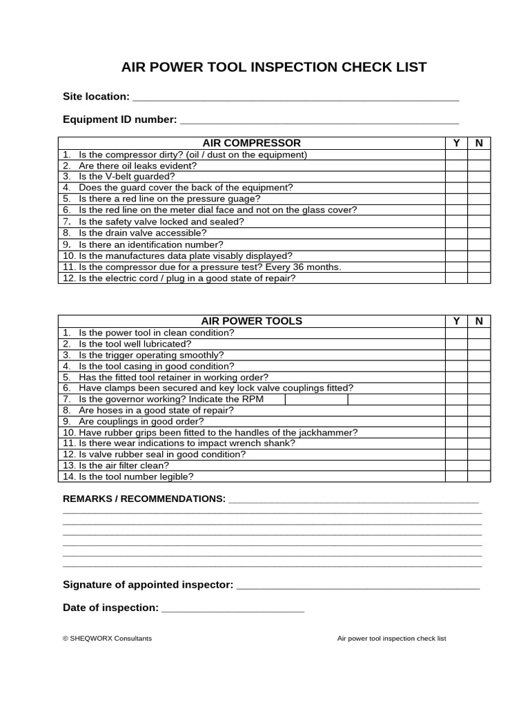 Air Power Tool Inspection Check List | PDF