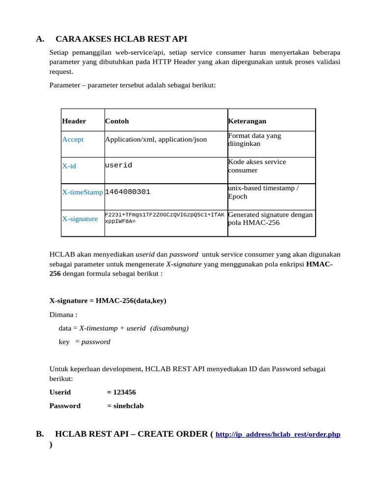 A. Cara Akses Hclab Rest Api: Header Contoh Keterangan | PDF