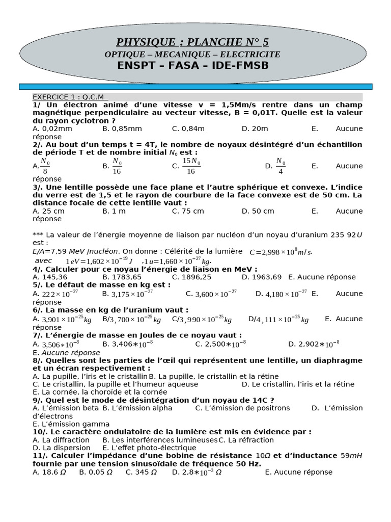 TD 5best PREPA Best PHYSIQUE | PDF