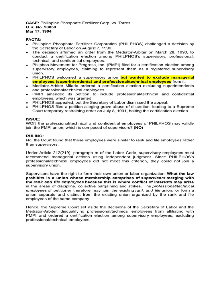 Philippine Phosphate Fertilizer Corp. vs. Torres | PDF | Public Law ...