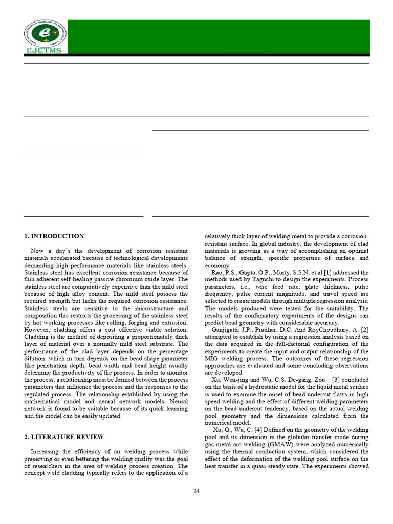 Optimizing Welding Bead Shape in Cladding | PDF | Welding | Technology ...