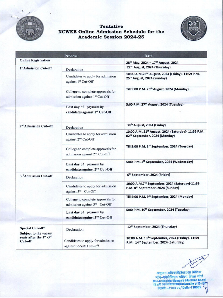 Ncweb Admission Schedule 2024 25 | PDF