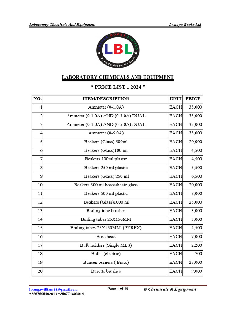 Lab Chemicals & Equipment (2024) - LBL | PDF