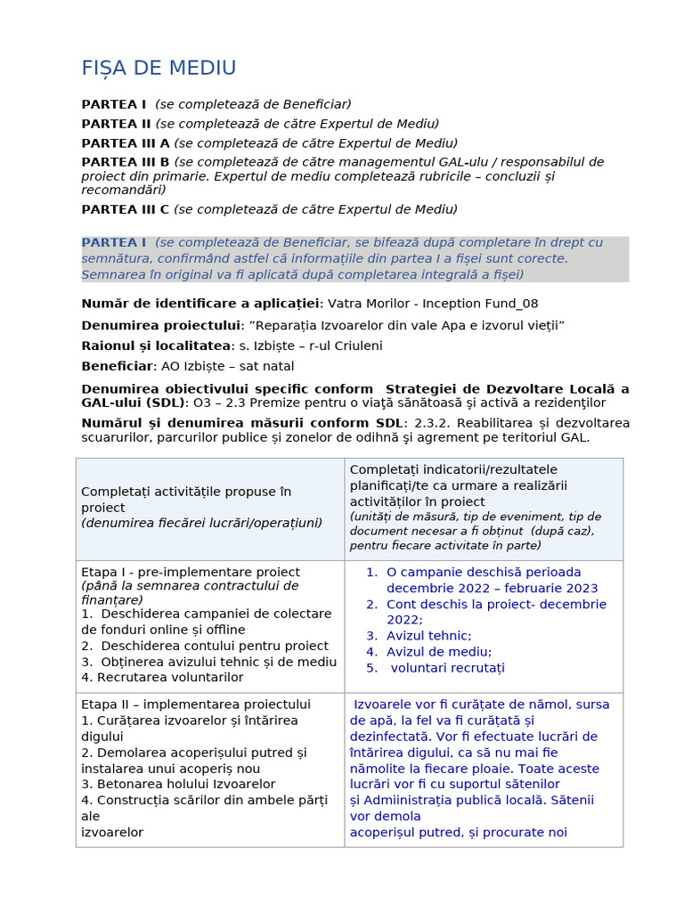 FisaMediu AO Izbiste Sat Natal | PDF