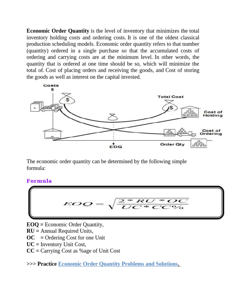 Economic Order Quantity Is The Level of Inventory That Minimizes The ...