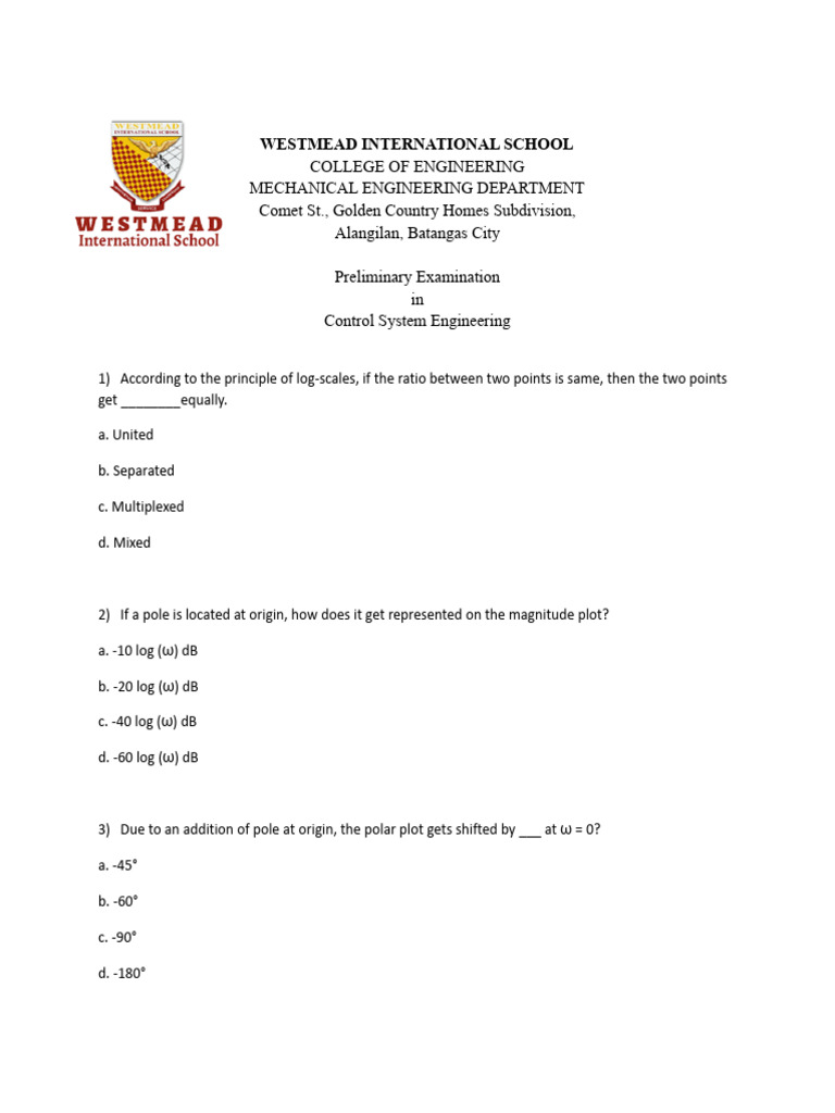 Control System Engineering Exam | PDF | Electrical Engineering ...