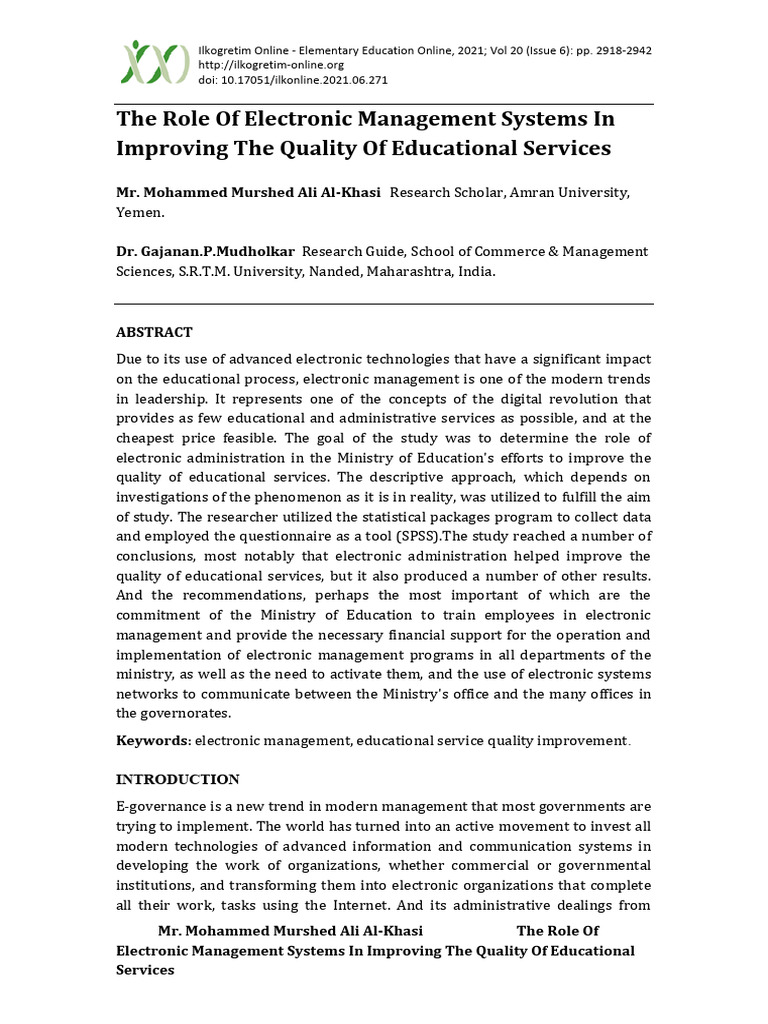 The Role of Electronic Management Systems in Improving The Quality of ...