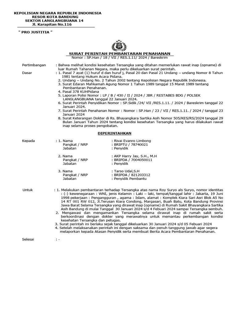 SURAT PERINTAH PEMBATARAN 0024 Rivai | PDF