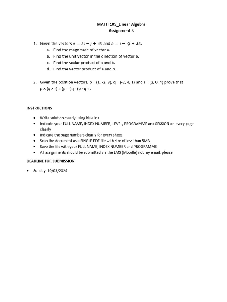Assignment 5_MATH 105_Linear Algebra | PDF Assignment 5_MATH 105_Linear Algebra | PDF