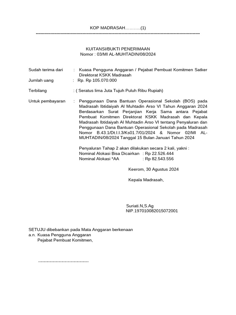 Kuitansi Penerimaan BOS 2024 | PDF