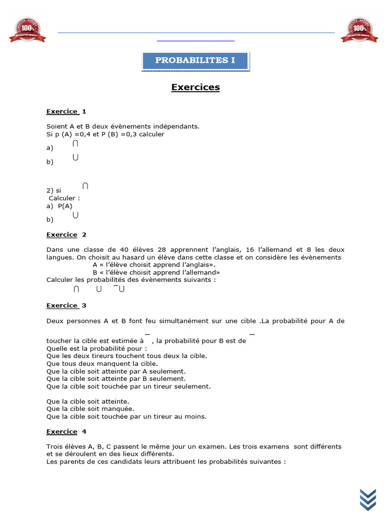 Exo Corrigé Probabilité | PDF Exo Corrigé Probabilité | PDF