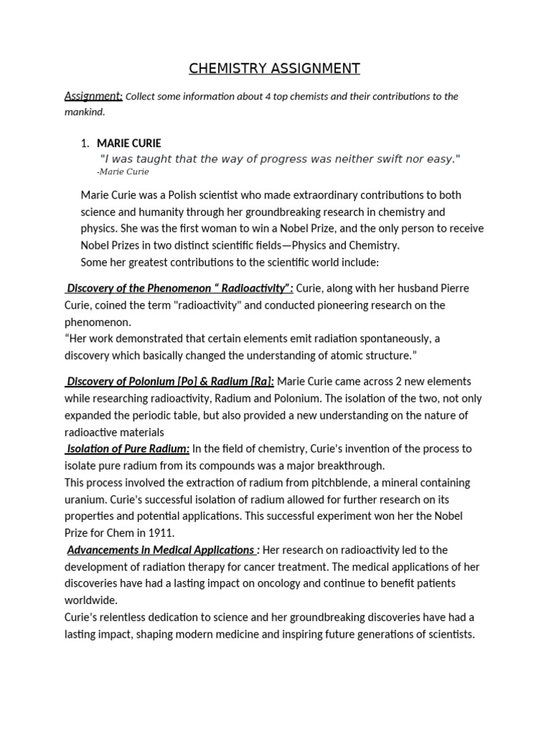 Chemistry Assignment | PDF