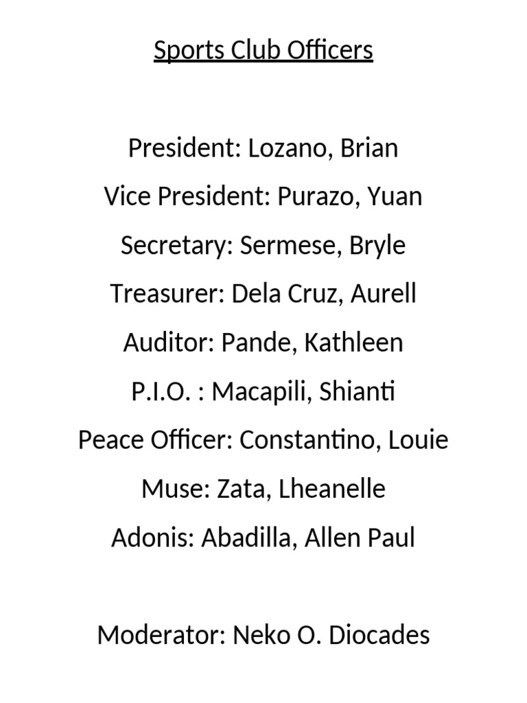 Sports Club Officers | PDF