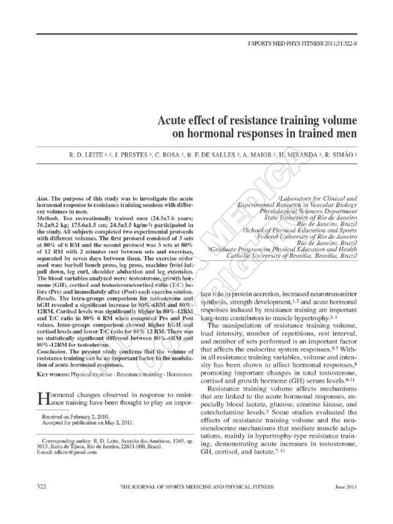 Acute Effect of Resistance Training Volu | PDF