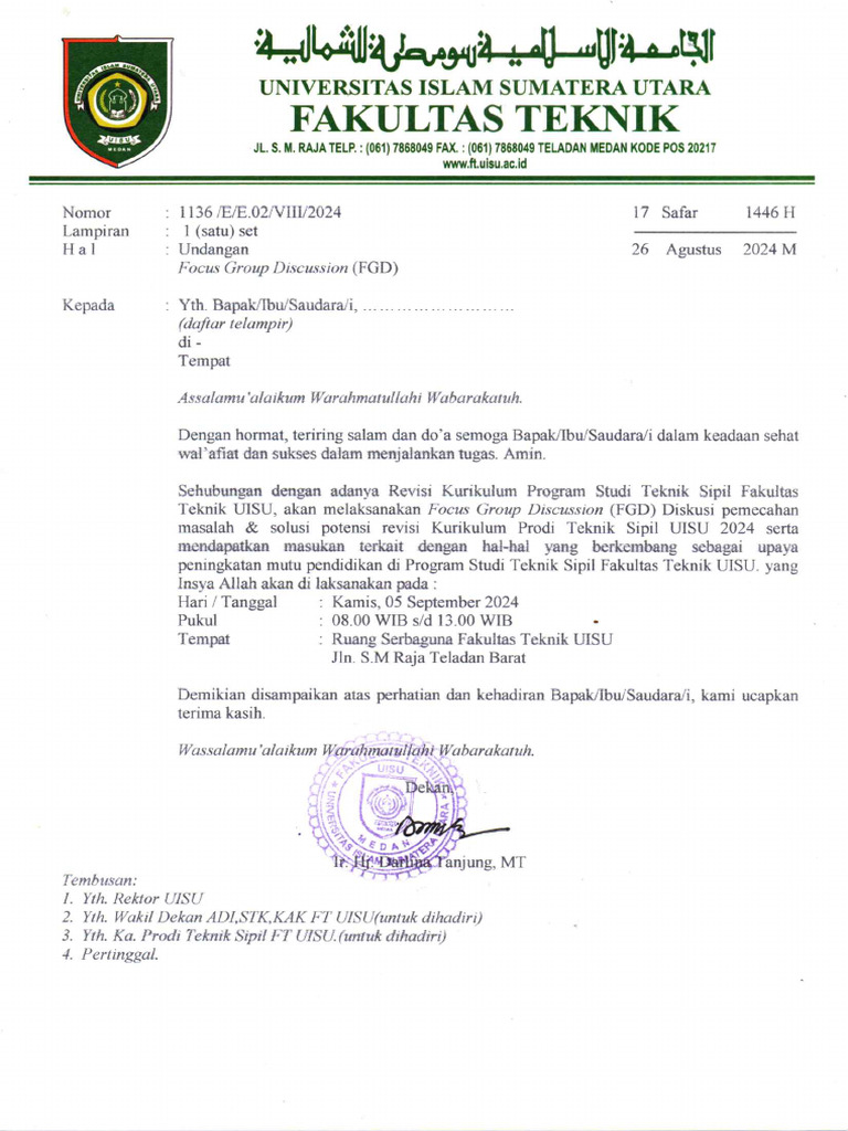 Undangan FGD Prodi Teknik Sipil FT Uisu | PDF