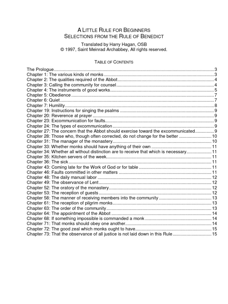A Little Rule For Beginners | PDF | Monk | Humility