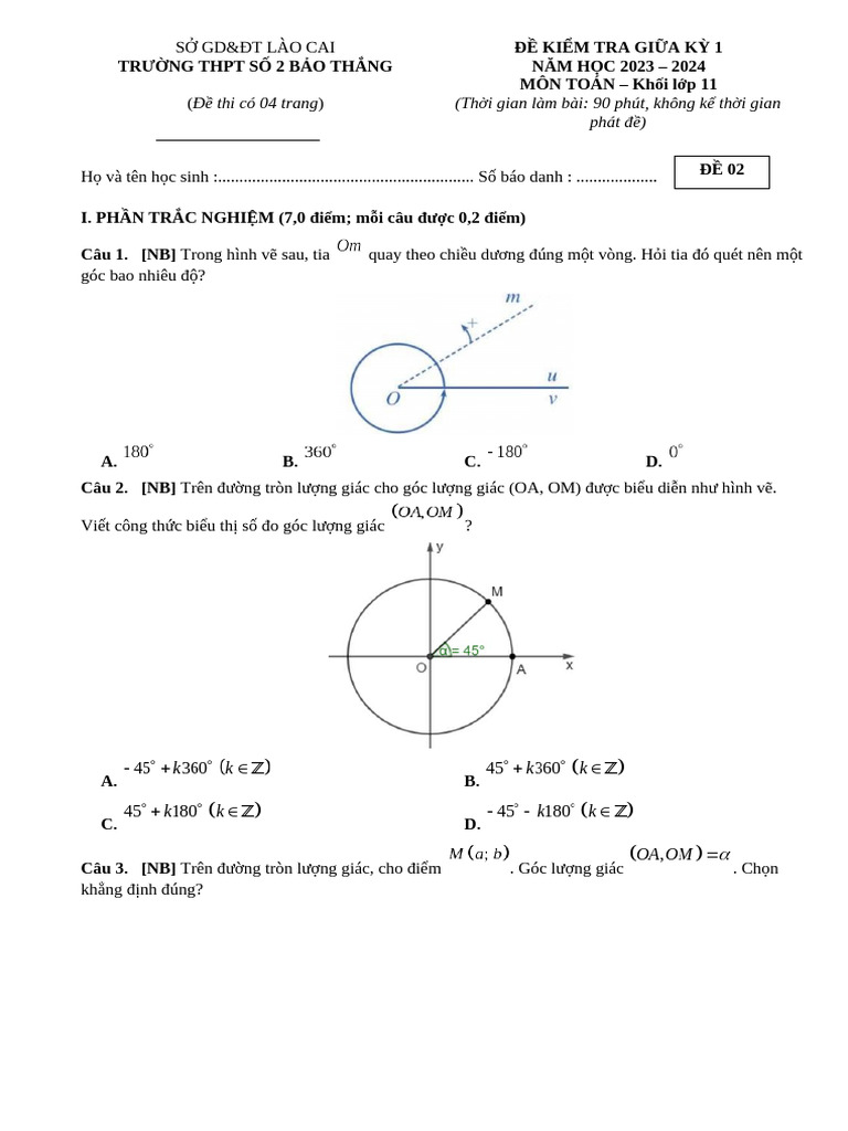 De+HDC - GK1 - Toan 11 - CTST - de - 2 | PDF