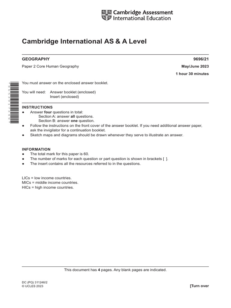 Core Human Geography QP | PDF