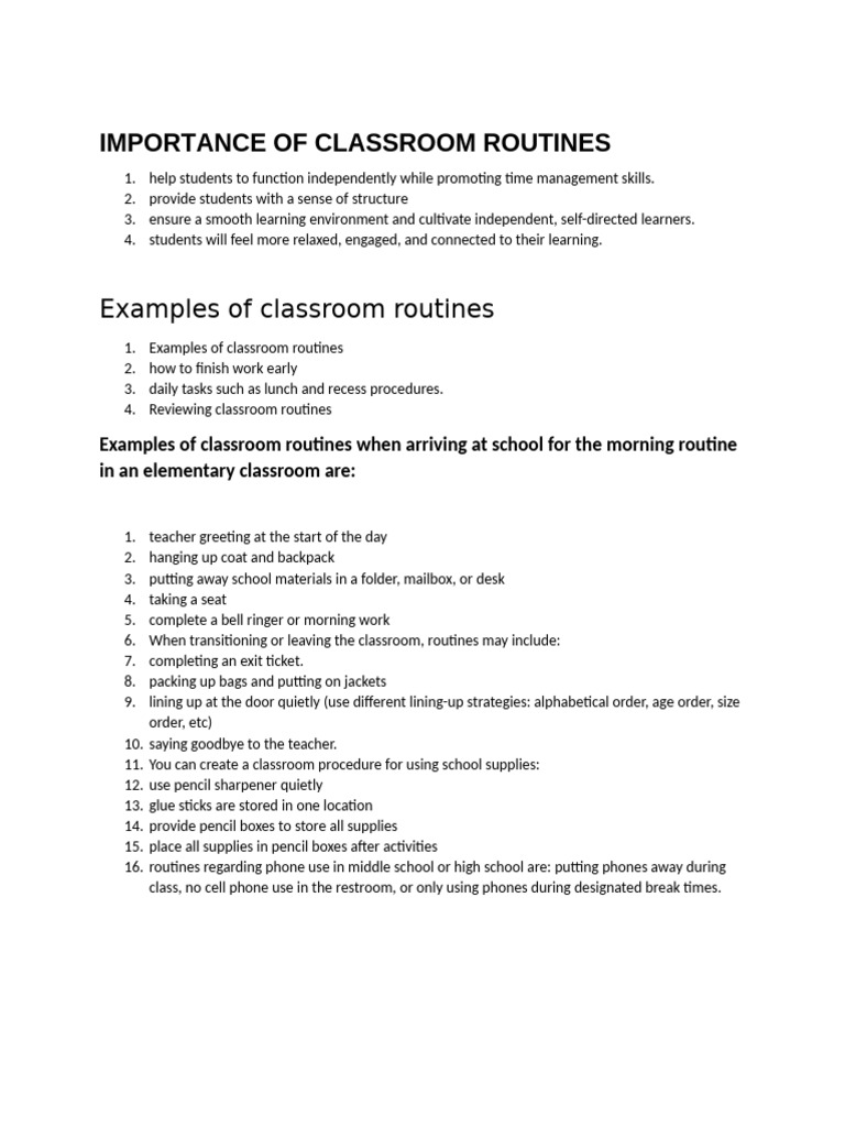 Importance of Classroom Routines | PDF