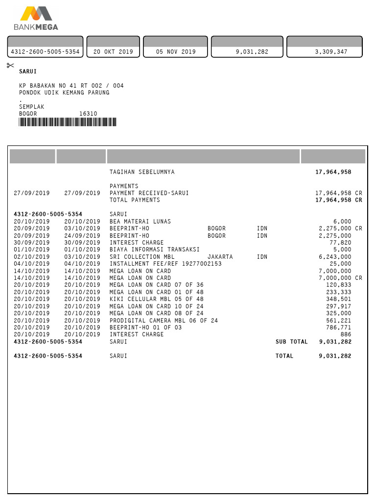 Bill Statement 5354 201910 | PDF