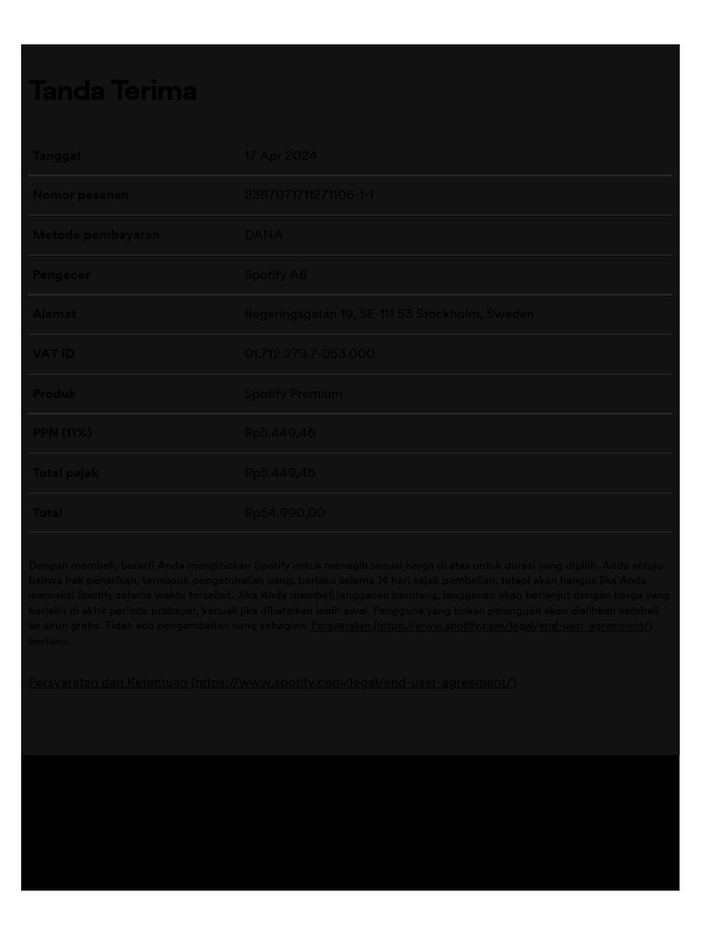 Tanda Terima - Spotify | PDF