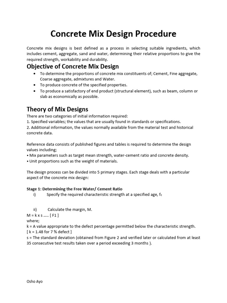 Concrete Mix Design Procedure and Material Test For Mix Design | PDF