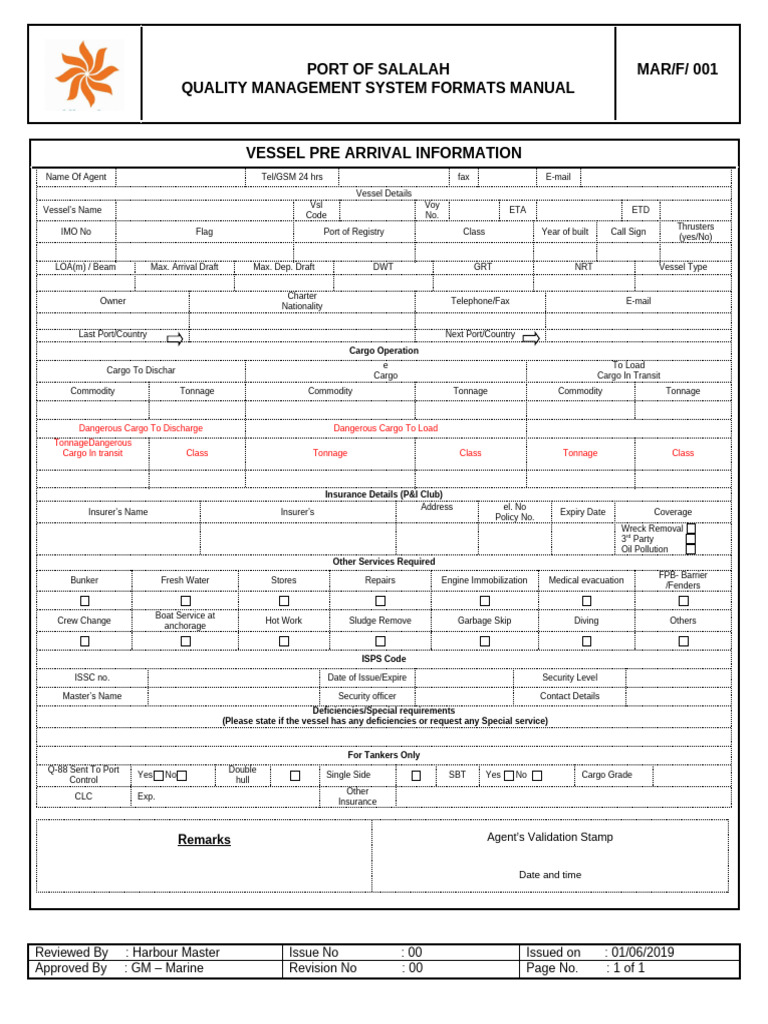 01 Vessel Pre Arrival Information | PDF