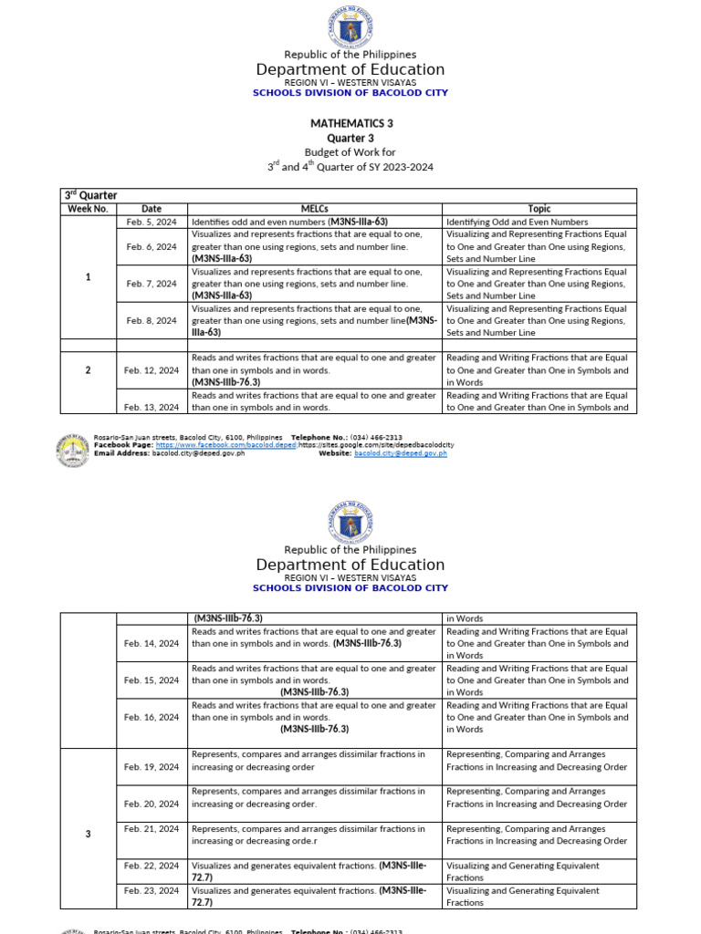 Grade 3 Mathematics Budget of Work | PDF