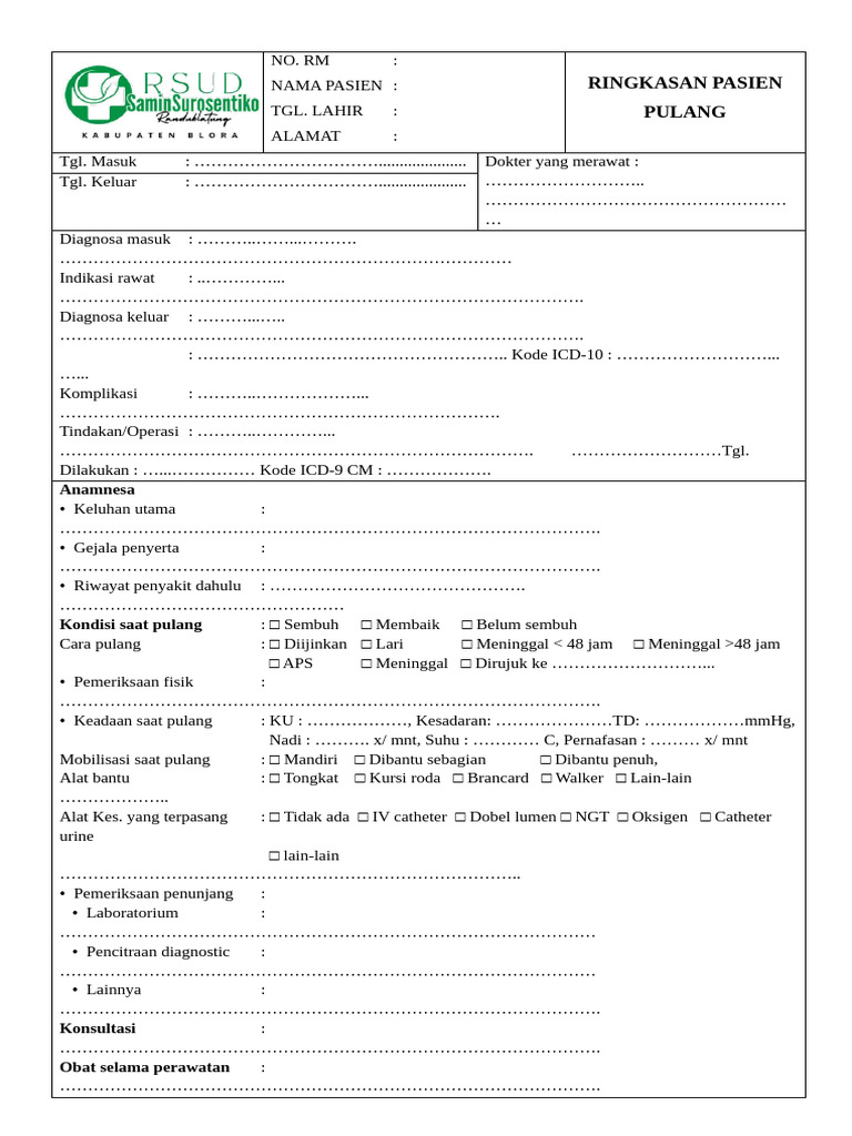 Form Ringkasan Pasien Pulang FIX | PDF