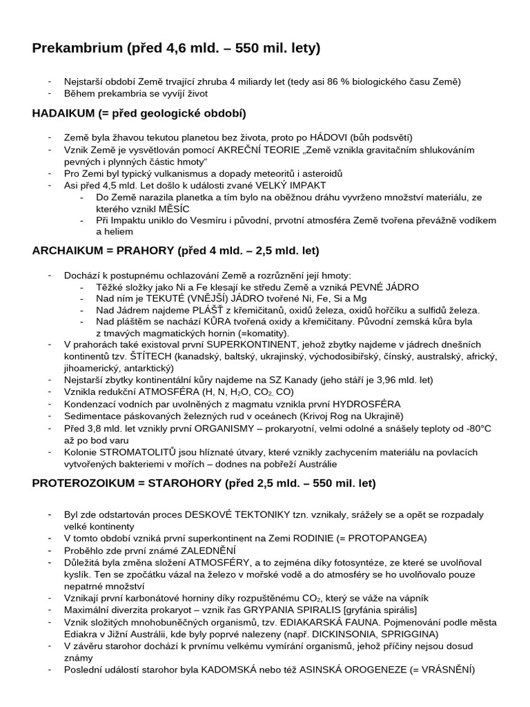 Geologické Období - PREKAMBRIUM | PDF