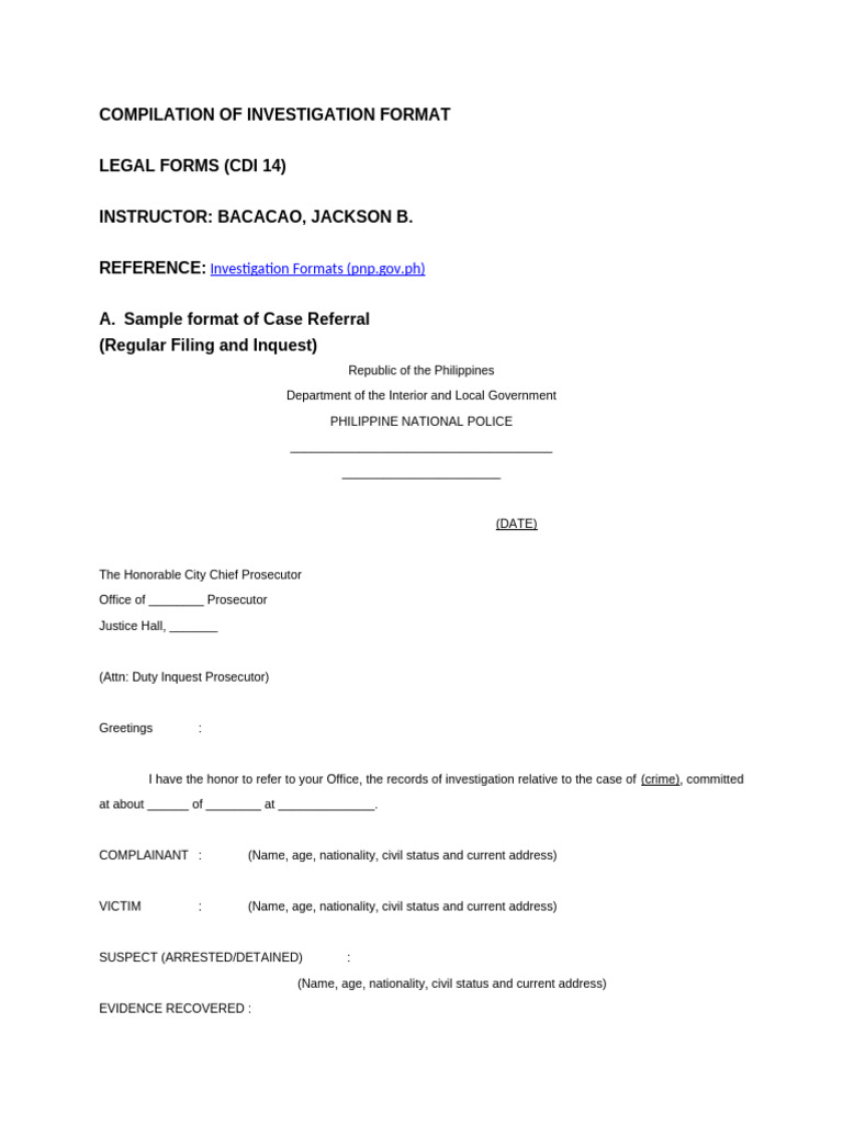 Compilation of Investigation Format | PDF