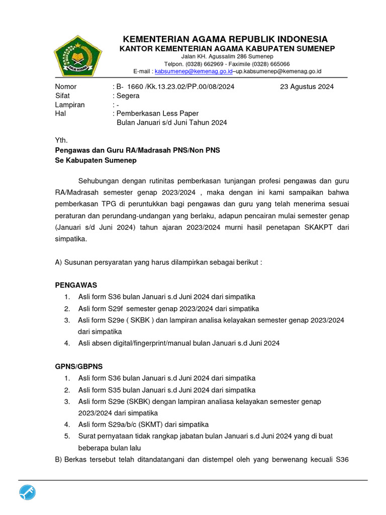 Pemberkasan Less Paper Bulan Januari S - D Juni Tahun 2024 | PDF