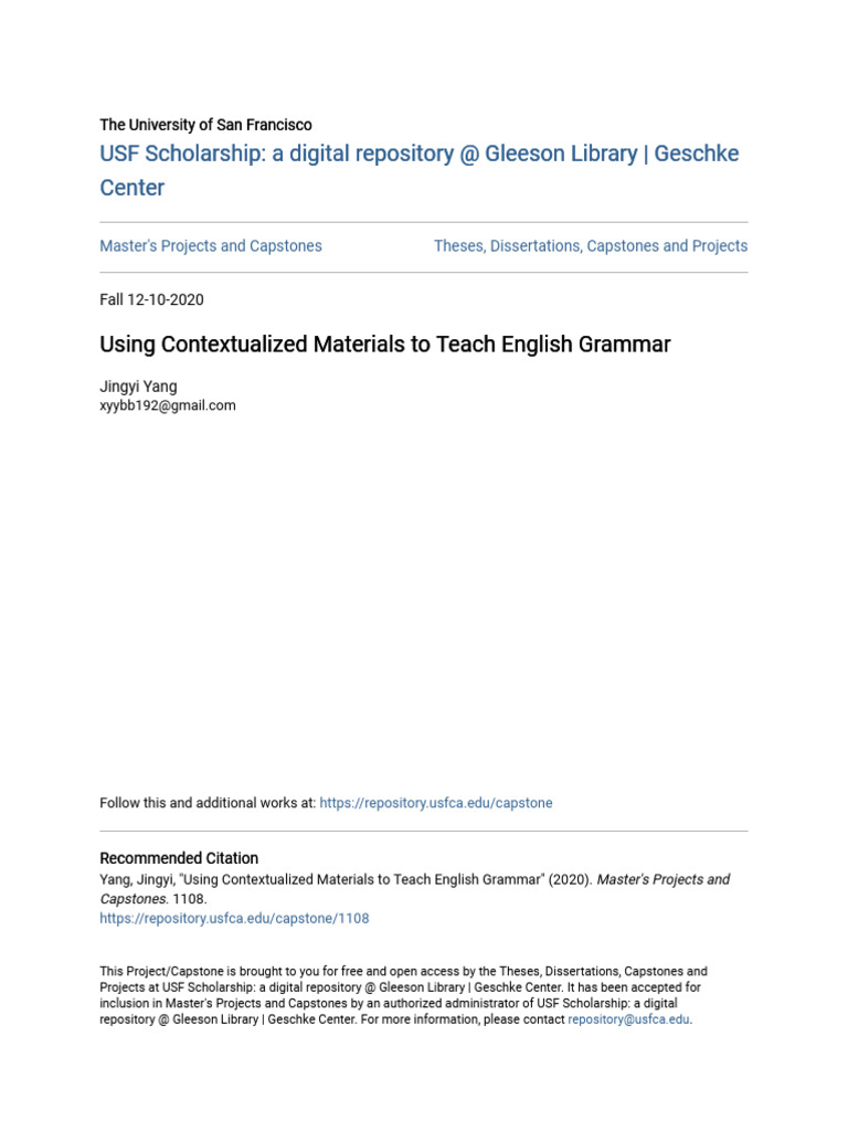 Using Contextualized Materials To Teach English Grammar | PDF