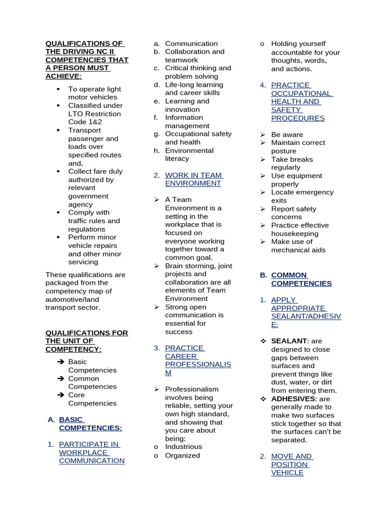 Driving Competencies NC 2 | PDF