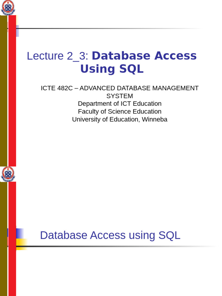 Lecture 2 3 ADBMS Database Access Using SQL | PDF