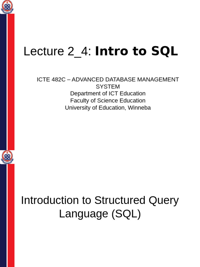 Lecture 2 4 ADBMS Intro To SQL | PDF