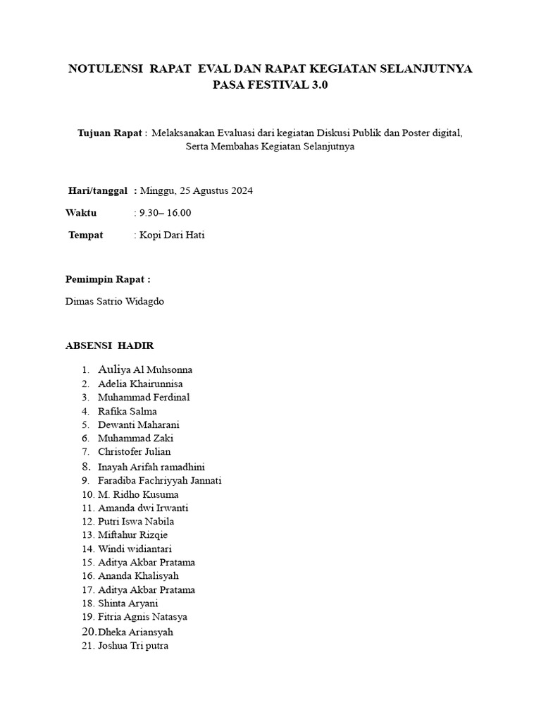 Notulensi Rapat Evaluasi Dan Acara Selanjutnya | PDF