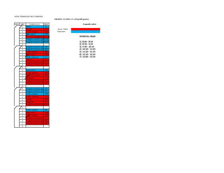 Orar Online Clasa A V-A B (Profil Sportiv) - 2 | PDF