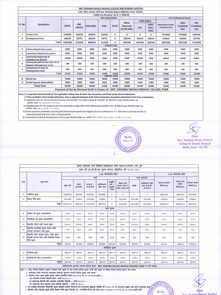 UG Fee Structure English Marathi | PDF