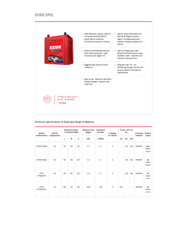 Exide Epiq New | PDF | Materials | Galvanic Cells