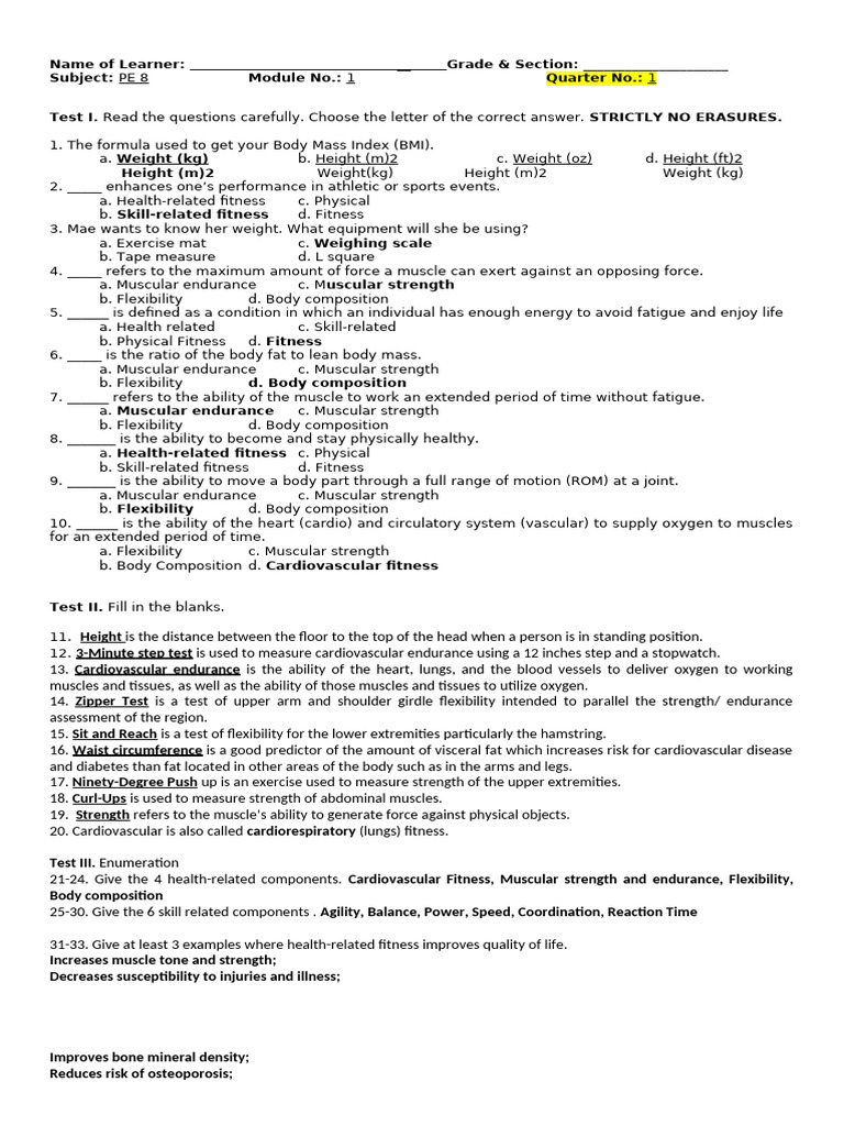 Las 1 PE 8 - Answer Key | PDF