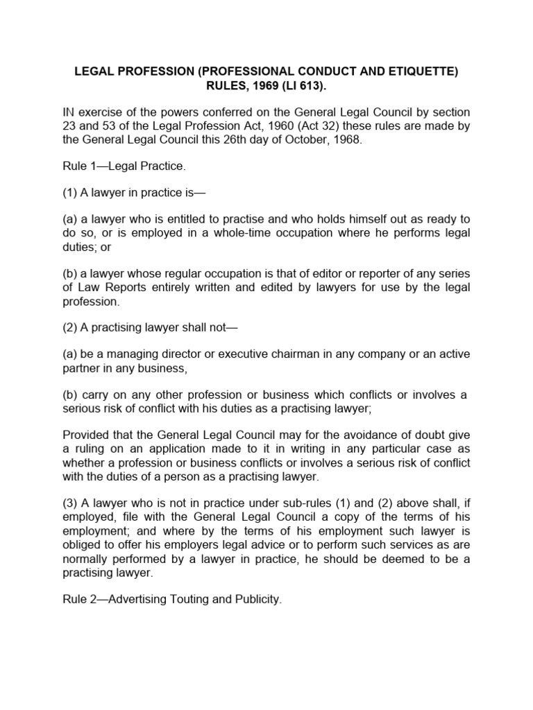 Legal Profession Conduct Rules 1969 | PDF | Lawyer | Law