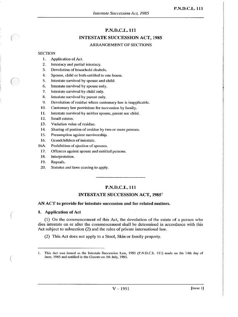 Intestate Succession Act 1985 Ext en | PDF