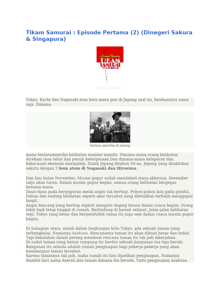 Tikam Samurai Bagian 2 (Dinegeri Sakura & Singapura) | PDF