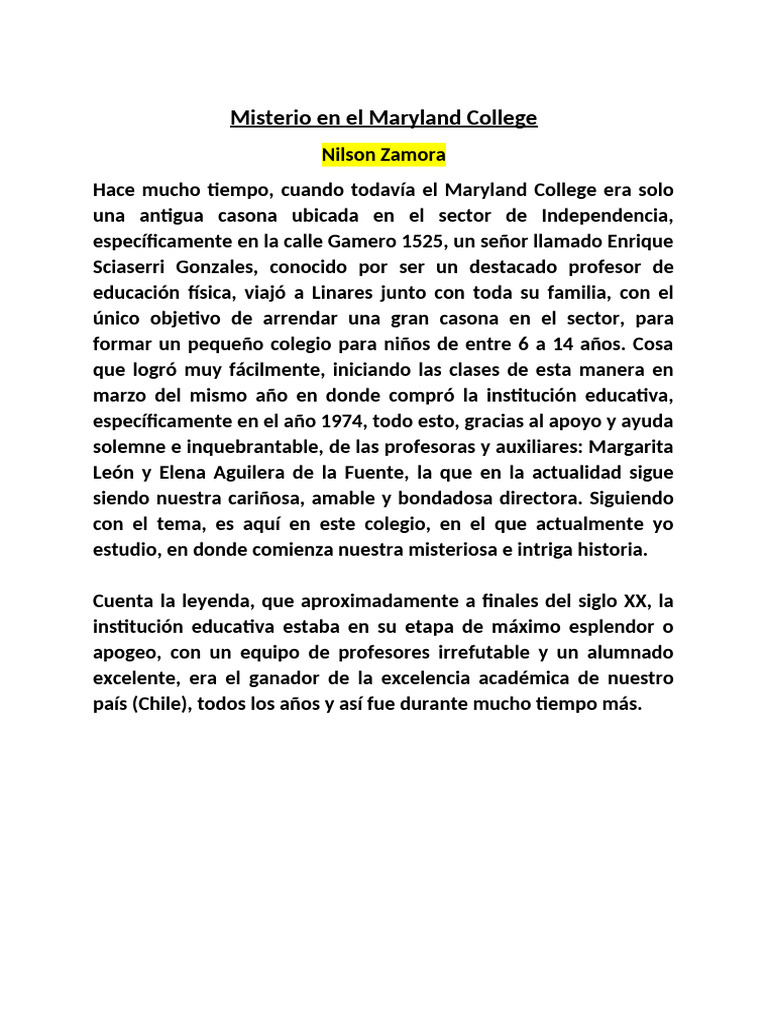 Cuento Sobre Mi Colegio Maryland College | PDF