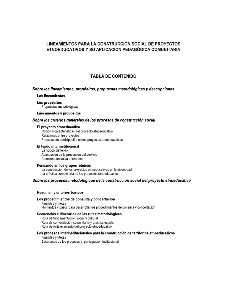 Lineamiento proyectos etnoeducativos MEN 2010 | PDF