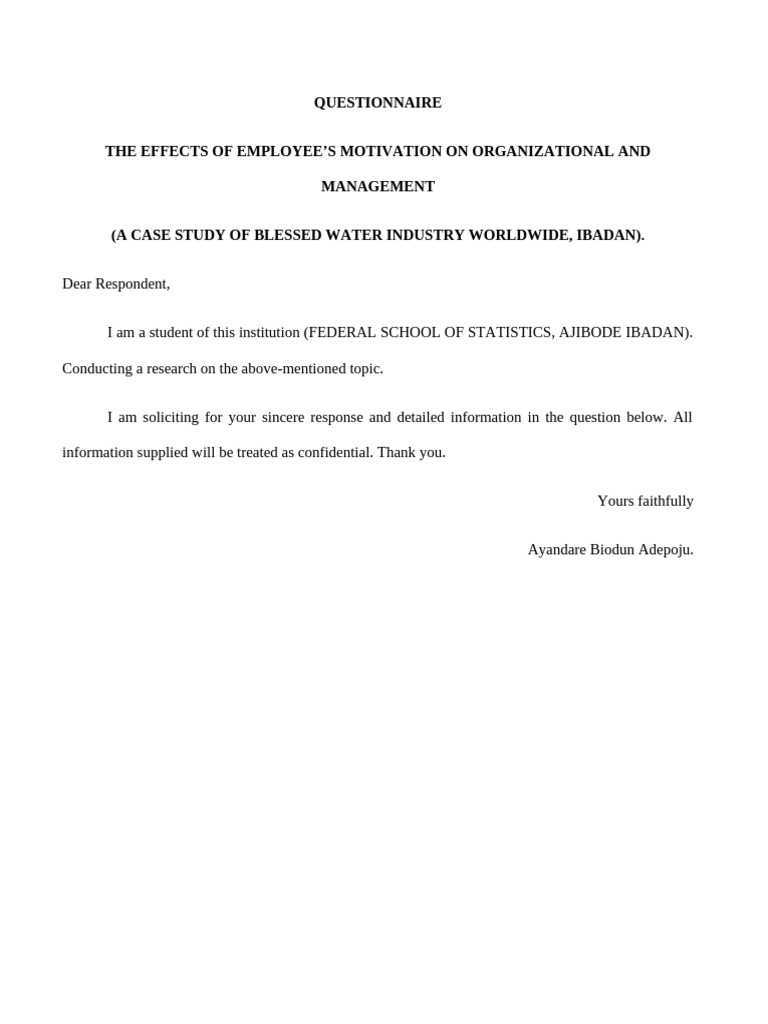 Questionnaire Employees Motivation | PDF